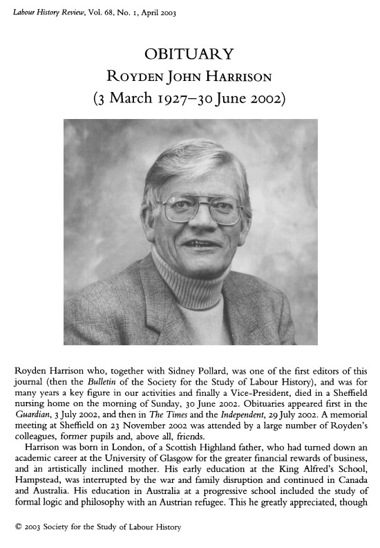 Classics of labour history: John L. Halstead on the life of Royden ...