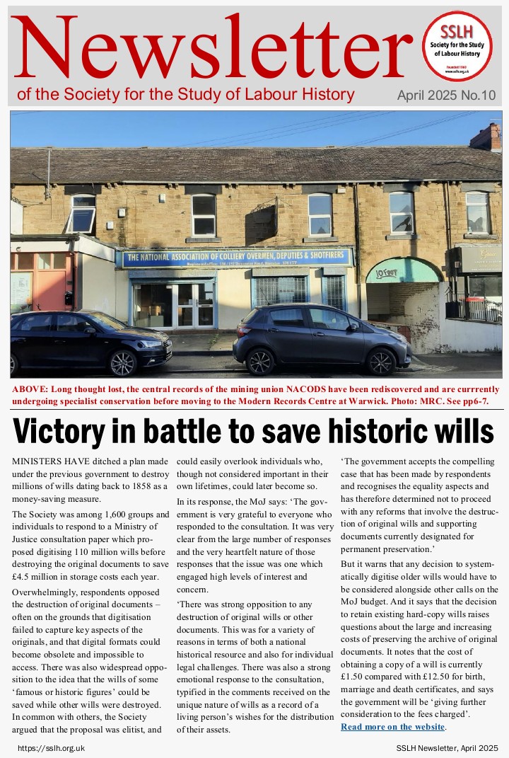 SSLH members’ newsletter, April 2025 – Society for the Study of Labour History